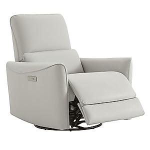 CHITA Power Recliner Swivel Glider, FSC Certified Upholstered Faux Leather Living Room Reclining Sofa Chair with Lumbar Support, Cream