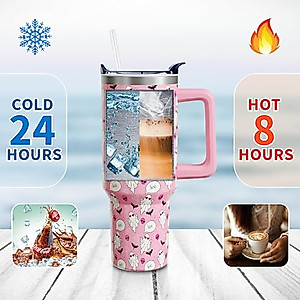 Aokoyi Halloween Ghosts 40oz Tumbler Cup with Handle and Straw, Pastel Holiday Gifts for Women Girls, Stainless Steel Insulated Water Bottle 1PC