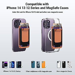 Alfuvcona Magnetic Card Wallet Holder for MagSafe Card Wallet with Strap Leather Wallet for iPhone 15/14/ 13/12 Series Phone Wallet Compatible with Apple Magsafe - Hold 7-8 Cards, Brown