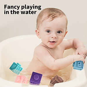 MORNSUNO Baby Blocks 6 to 12 Months,Soft Building Blocks for Babies 6 Months and up, Stacking Teething & Squeezing Toys for Infants Toddlers, Cube Blocks with Numbers Animals Fruits Textures