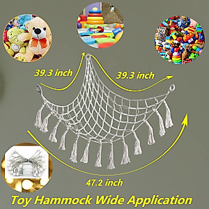 POTWIY Stuffed Animal Net or Hammock with Boho Tassel Toy Hammock, Macrame Net for Stuffed Animals Storage Teddy Bear Nets, Plush Toy Hanging Net for Nursery, Play Room, Kids Bedroom