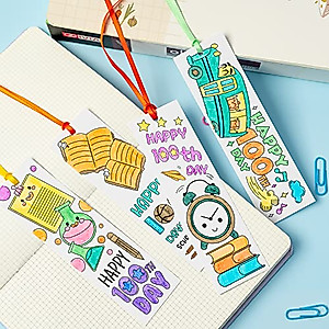 3sscha 75Pcs 100th Day of School Color Your Own Bookmarks for Kids DIY Coloring Blank Bookmark Including Pencil Alarm Clock Books Ruler Painting Paper Bookmark Class Party Supplies Goodie Bag Fillers