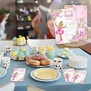 YUEXLL Dance and Twirl Birthday Party Invitations Cards with Envelopes, Gold Ballet Dance Party Invitations, Birthday Celebration Supplies, Double-sided Fill-in bday Invites for Boys Girls- A23