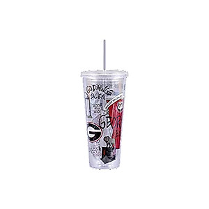 Magnolia Lane Georgia College Football Bulldogs School Spirit 22oz Tumbler with Lid & Straw, Clear, 20162