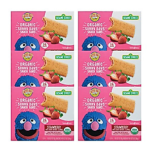 Earth's Best Organic Kids Snacks, Sesame Street Toddler Snacks, Organic Sunny Days Snack Bars for Toddlers 2 Years and Older, Strawberry with Other Natural Flavors, 16 Bars per Box (Pack of 6)