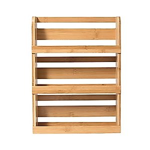 Lipper International Bamboo Wood 3-Tier Spice Rack 8840 - Space Saving 12" x 2.3" Vertical Storage for Spices or Craft Supplies - Attached Ring Hangers, Easy Hand Wash Maintenance