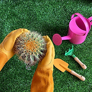 Gardens Leather Gardening Gloves for Women and Men | Thorn and Cut Proof Garden Work Gloves with Long Heavy Duty Gauntlet | Suitable For Thorny Bushes Cacti Rose (Large, Yellow)