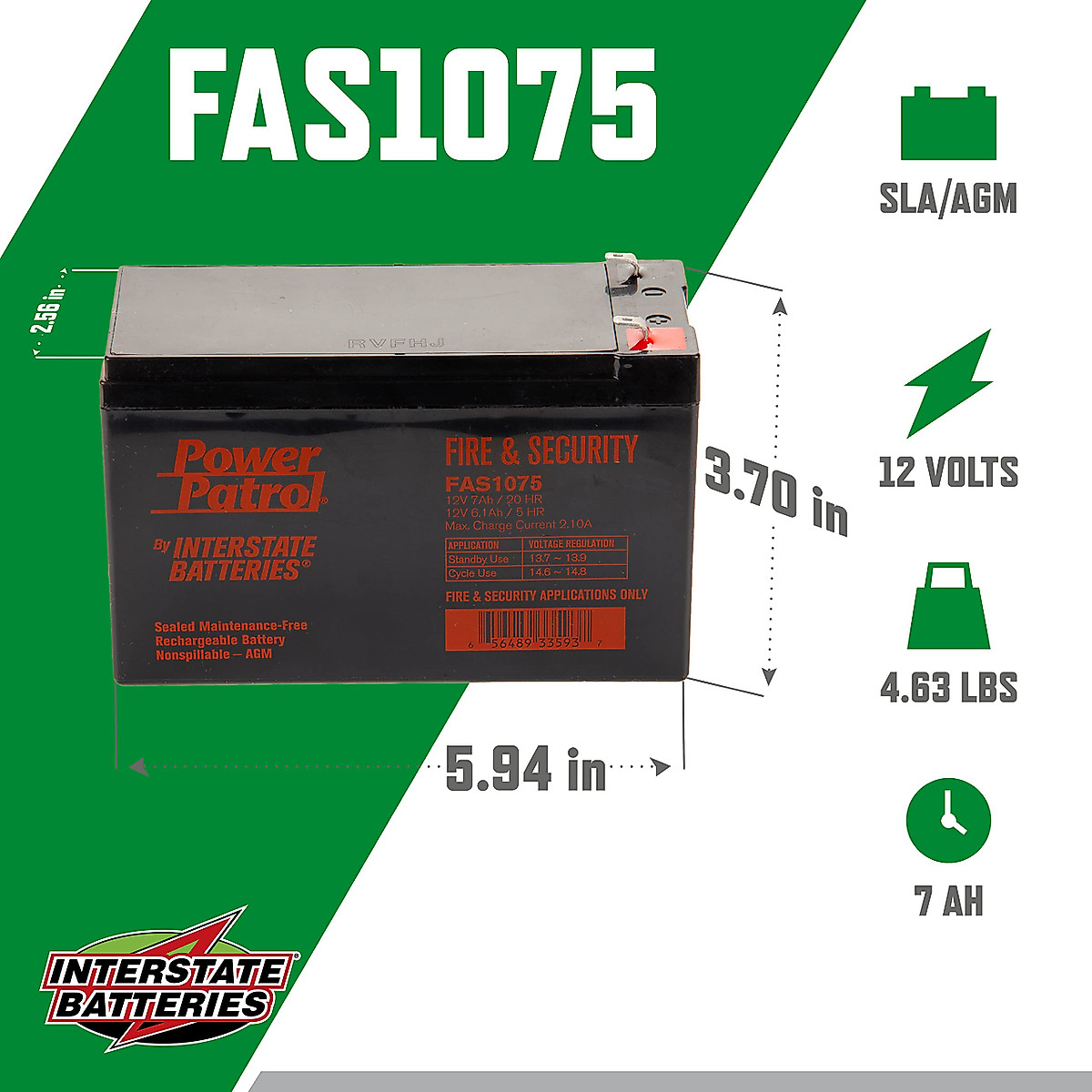 Interstate Batteries 12V 7Ah Fire & Security Battery (8-Count) (F1 Terminal) SLA AGM VRLA Power Patrol Rechargeable Replacement for Fire Alarms, Security Systems (FAS1075)