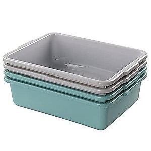 Yubine 8L Small Rectangle Dishpan Bust Tubs, Commercial Bus Tote Boxes, 4-Pack