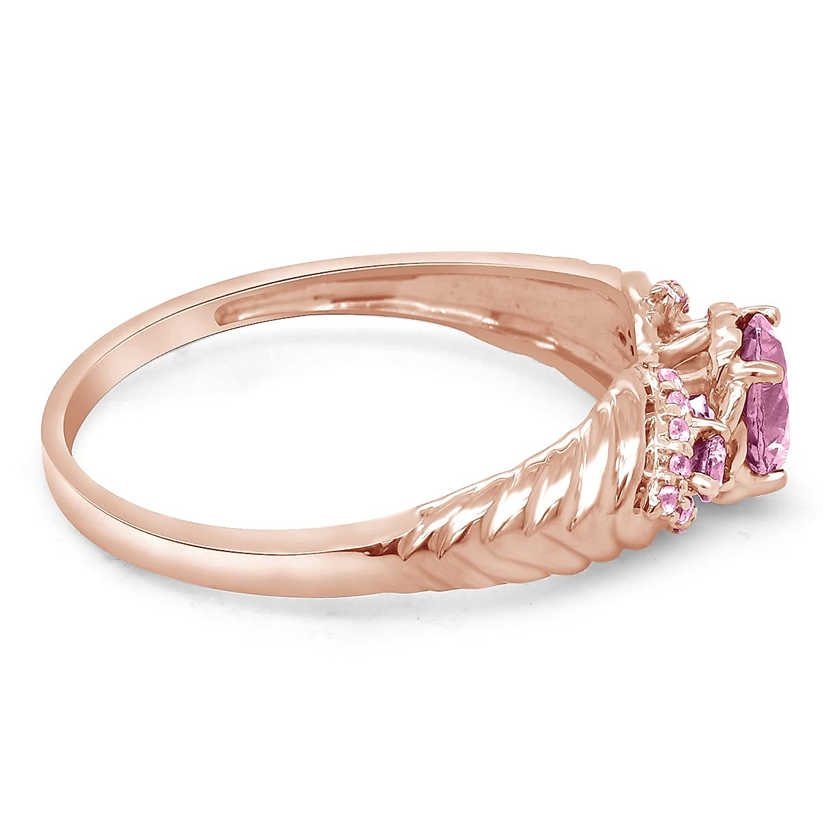 AFFY Simulated Pink Tourmaline Princess Engagement Ring in 14k Rose Gold Over Sterling Silver, Ring Size-9