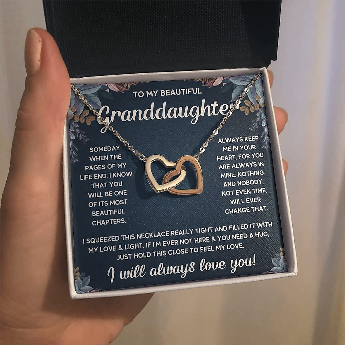 FG Family Gift Mall Granddaughter Gifts From Grandma and Granddaughter Birthday Message Card Necklace From Grandmother or Grandpa Jewelry Charm Present with Message Card and Gift Box, Stainless