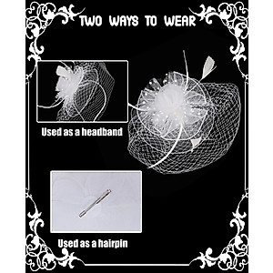 Kidukso Mesh Veil Hats Headbands Bridal Fascinators Hats with Headband and Clip Women Lady Kentucky Derby Cap Wedding Tea Party, White