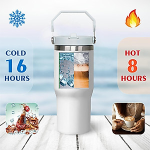 Personalized Custom 30oz Insulated Tumbler with Handle, Featuring a Leak-proof 2-in-1 Lid and Straw, Custom Travel Coffee Mug, Personalized Photo Gift for Women and Men