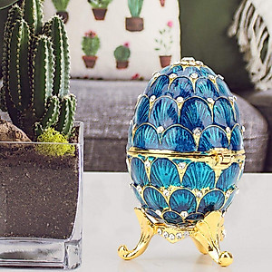 GLOGLOW Easter Egg Jewelry Organizer, Egg Shaped Trinket Box Hinged Jewelry Ring Holder Collectible Figurine Boxes (Blue) Jewelry Boxes