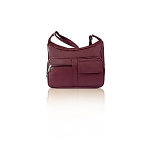Roma Leathers Gun Concealment Shoulder Purse with Organizer - Cowhide Leather, Adjustable Strap - Wine
