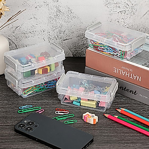 BTSKY 12 Pack Clear Plastic Bead Organizer, Small Storage Containers with lids, Stackable Mini Plastic Box with Grey Latch for Small Crafts Accessories Beads Jewelry Clips Candy, 4.7"L X 3.1"W X 1.8"H