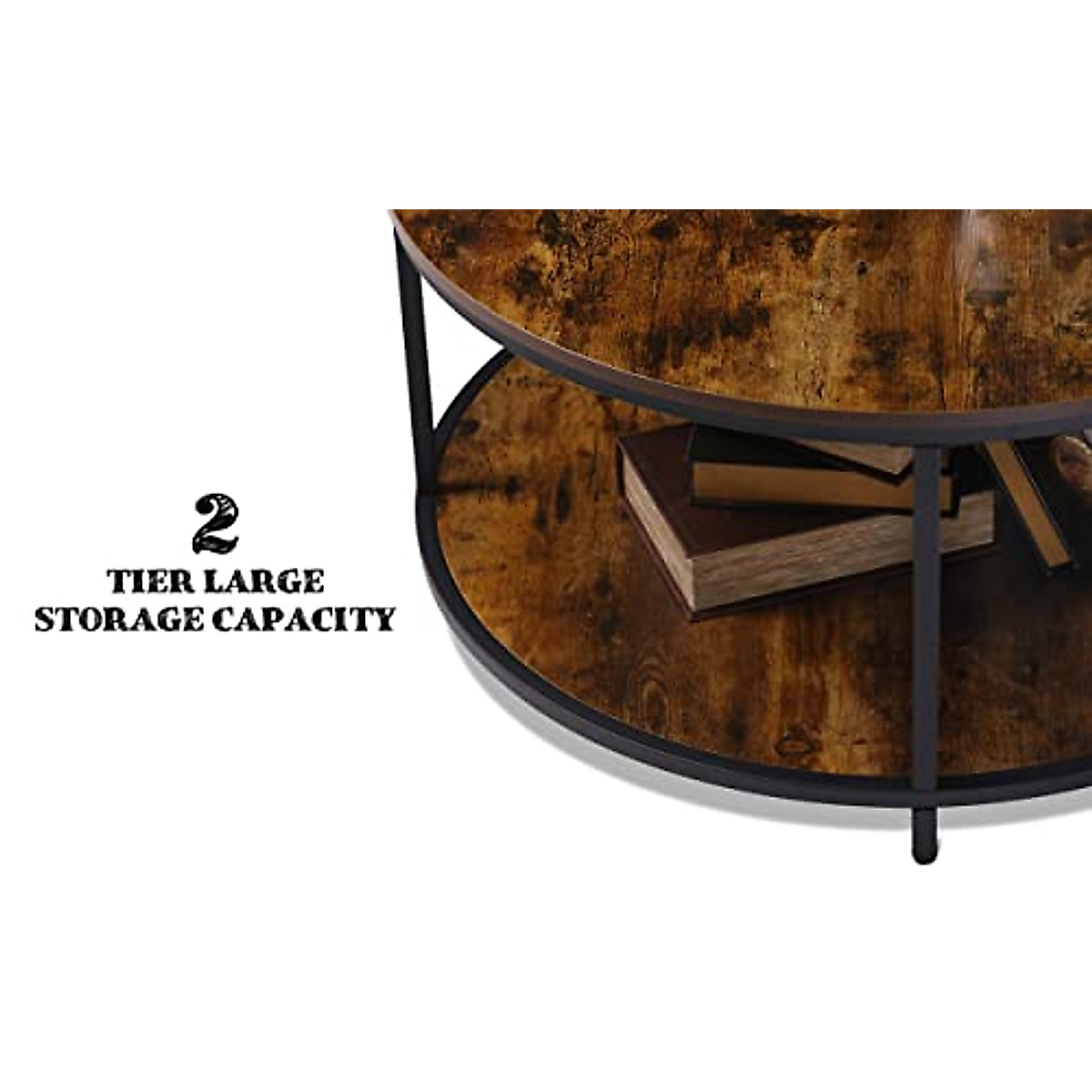 TAID Rustic Round Coffee Table for Your Living Room - 2 Colors: Brown or Cream, Circular Wooden Coffee Table with Open Shelf Storage - Modern Design, Industrial Quality, Circle Shaped Coffee Table