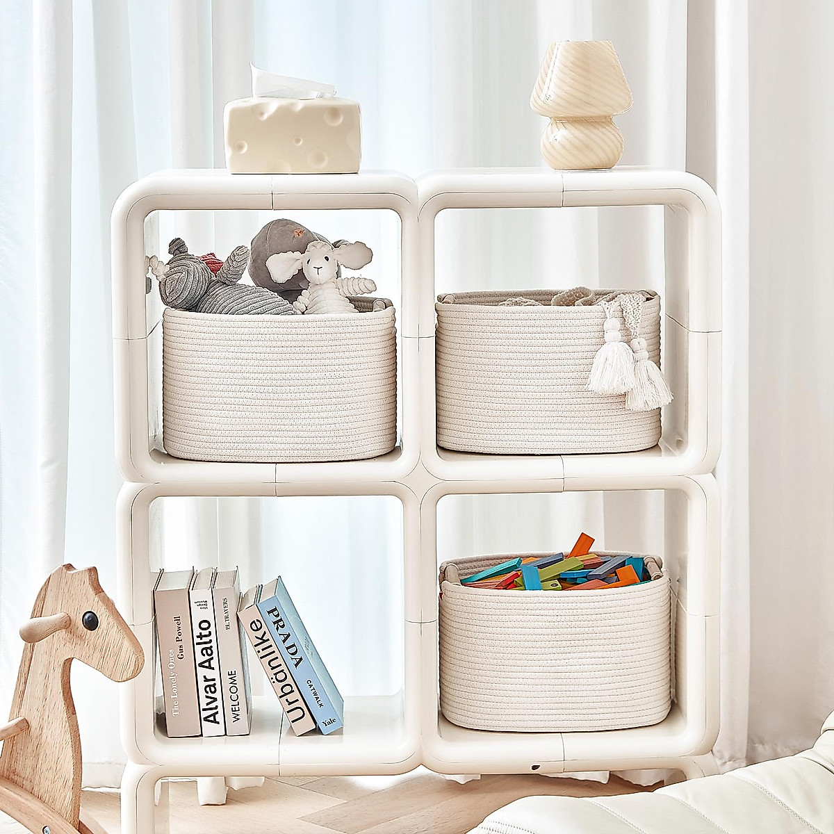 R RUNKA 3 Pack Storage Basket for Cabinet and Toy Organization - 13"x9.8"x8.7" Baskets for Storage - Baby Toy Bin - Toy Storage Organizer - Ideal for Empty Gift Baskets to Fill-White