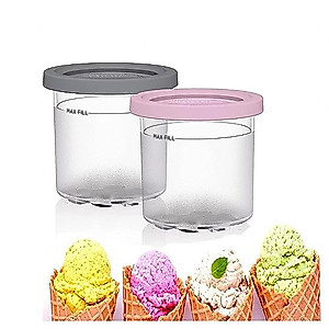 EVANEM 2/4/6PCS Creami Pint Containers, for Ninja Creami Deluxe,16 OZ Creami Deluxe Reusable,Leaf-Proof for NC301 NC300 NC299AM Series Ice Cream Maker,Pink+Gray-6PCS