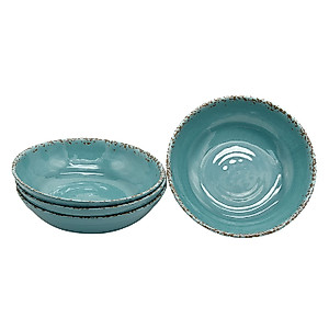 LOK-OSEMILE Gourmet Art Crackle 8.1" Melamine Salad and Pasta Bowls - Aquamarine 32 oz Set of 4