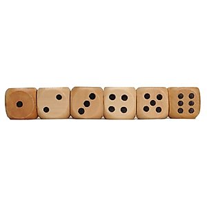 WE Games Wooden Dice Set with Rounded Corners - Pack of 6 Bulk Dice with Cloth Bag, 16mm Dice, Black Pips for Board Games, Gaming Dice Sets, Standard 6 Sided Dice Set for Adults