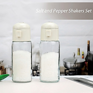 Salt and Pepper Shakers Set,Powder Sugar Shaker,7oz Glass Bottom,Measuring Seasoning Bottle, Salt Control Bottle for Cooking,Camp,BBQ, Travel Salt Shaker,Cooking Helper