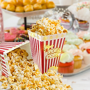 SNAIL GARDEN 30Pcs 46oz Large Capacity Popcorn Boxes, Movie Night Red/White Stripes Mixed Glod Border Decor Food Container,Disposable Paper Box,Durable Snack Bag For Hollywood Theme Birthday Party