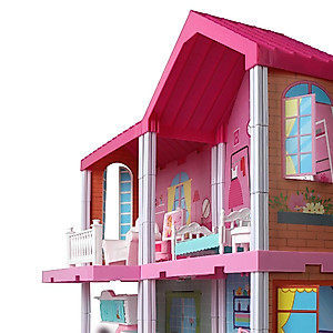 TEMI Villa Toys for 3 4 5 6 7 8 Years Old Girls - 2 Storeys 4 Rooms, Indoor Playset with 2 Dolls Toy Figures, Toys Furniture and Accessories, Pretend Girls Plays, Building Toys, Gifts Toy