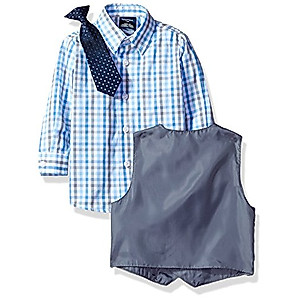 Nautica baby boys 4-piece Vest Set With Dress Shirt, Vest, Pants, and Tie Suit, Light Grey/Blue Check, 18 Months US