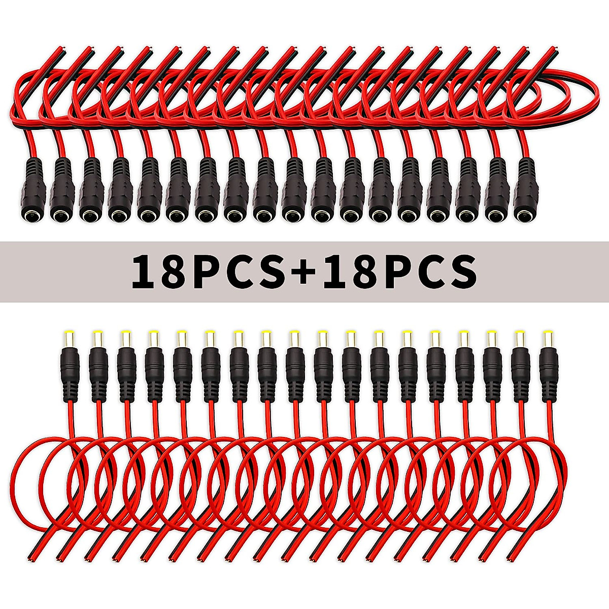 DaFuRui DC Pigtail，18 Pairs 12V 2A DC Male Female Power Pigtail Cable Connector Wire 2.1x5.5mm DC Power Connectors for CCTV Security Camera and 12V Power Supply Adapter