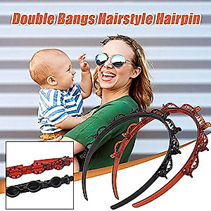 Avanlin Double Bangs Headbands Double Layer Twist Plait Plastic Headband with Alligator Clips Hair Accessories for Women and Girls (Pack of 2) (Black &Brown)
