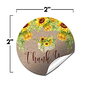 Rustic Fall Watercolor Sunflowers Thank You Sticker Labels, 40 2" Party Circle Stickers by AmandaCreation, Great for Party Favors, Envelope Seals & Goodie Bags