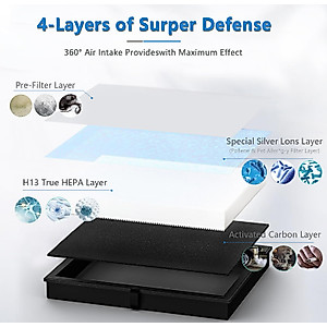 2Pack MK04 Air Filter Replacement for AROEVE MK04 Air Purifier,H13 Ture HEPA Filter for MK04 for Dust Pet Dander Smoke Pollen for Bedroom, Office.Replace Part# MK04LX Filter - Standard Version