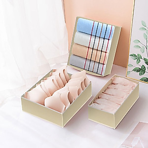 MANCHUANG 12 Pack Drawer Organizers, Drawer Dividers Storage Bins,Dresser Closet Organizers Foldable Storage Bins for Clothes,Underwear,Socks,Bra,Towels,Ties (Beige)