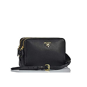 Prada Women's Black Bandoliera Vitello Phenix Leather Crossbody Bag 1BH079