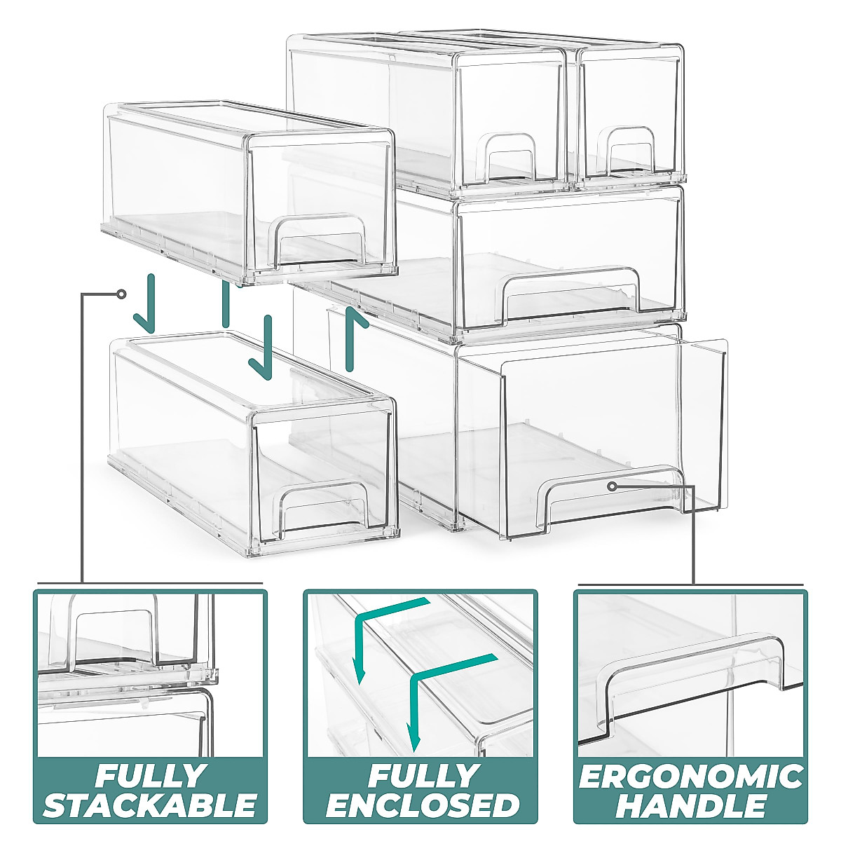 Sorbus Large Clear Stackable Storage Drawers, Plastic Storage Drawers with Handles, Craft Storage Drawers, Clothes, Medicine, Makeup, Closet, Art Supply, Bathroom, Shoe, Toy Storage Organizer (2 Pack)
