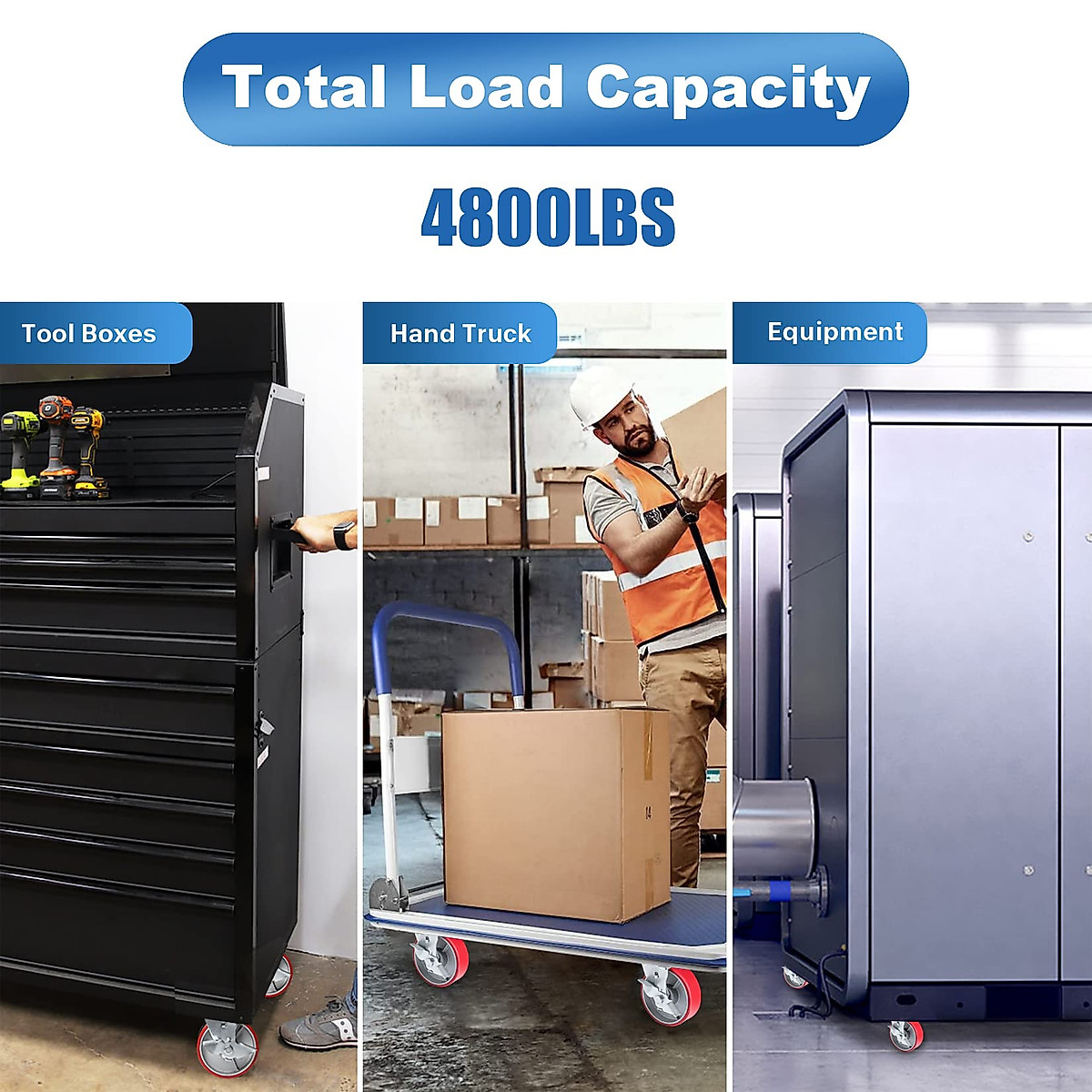 Nefish 6 Inch Industrial Casters Set of 4 Heavy Duty No Noise Polyurethane Wheel on Steel Hub, Workbench Casters with Brakes 4800 Lbs, Plate Swivel Casters for Toolbox Workbench (4 Swivel & Brakes)