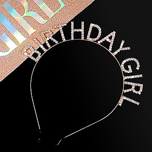 Pistha Birthday Crowns for Women, Rose Gold Birthday Girl Sash & Birthday Tiara for Women Girls Set, Happy Birthday Girl Headband Sweet Gifts for Women, Birthday Party Accessories