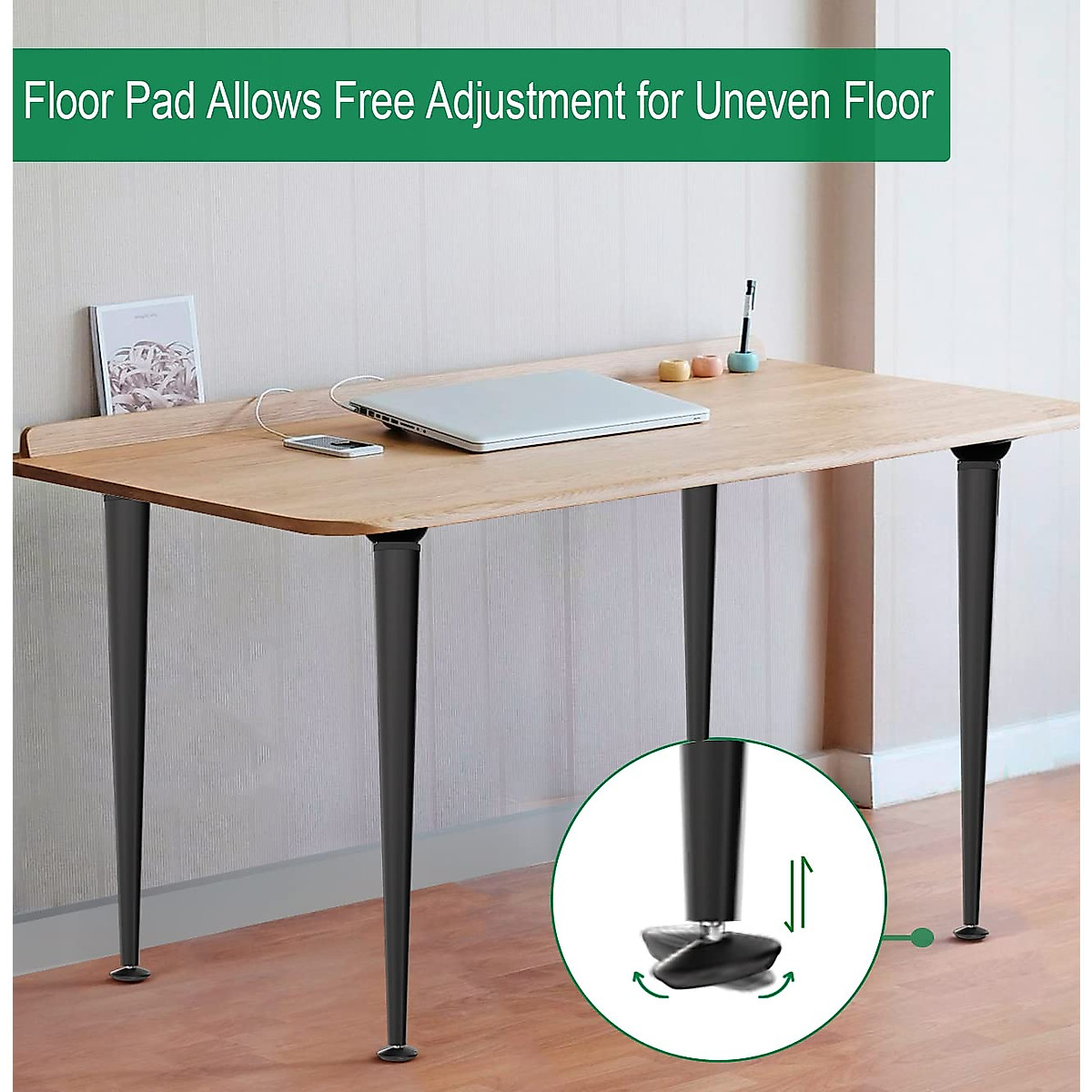 waaliji 28 inch Folding Table Legs Collapsible Metal Home DIY Furniture Legs Foldable Desk Leg with Adjustable Floor Protectors for Round or Square Table, Matte Black, Set of 4