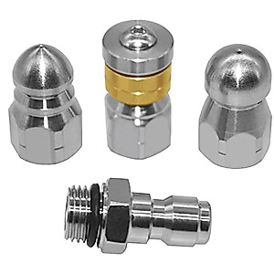 Beduan Pressure Washer Sewer Jetter Nozzle Stainless Steel Button Nose Jet Nozzle, Rotating Flat Jetting Nozzle, Drain Jet Hose Nozzle for Cleaning Sink Drain Pipe 5000PSI