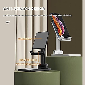 Cell Phone Stand Adjustable Desktop Mobile Phone Pad Bracket Universal Tabletop Phone Holder with Non-Slip Mat Foldable & Portable Tablet Stand Support Desk Cellphone Holder Stand, Yellow