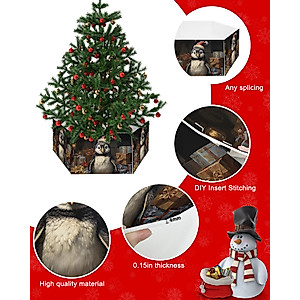 Christmas Penguin Christmas Tree Collar Tree Box Stand Cover, Artificial/Pencil/Silm/Skinny Tree Ring 6 Packs Collapsible Tree Skirt for Christmas Xmas Tree Decorations, Merry 17"x10"
