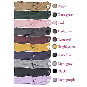 Bevisun 10 PCS Headband with Buttons for Face Mask, Headbands for Women Knotted Boho Stretchy Hair Bands, Lightweight Elastic Exercise Headband for Nurses Doctors and Women for Protect Your Ears.