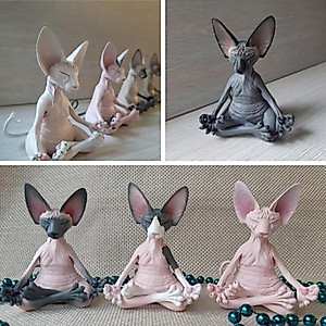 Taktom Sphynx Cat Meditate Collectible-Yoga Buddha Zen Garden Gnome Statue Figurine -Funny Unique Gnomes Lawn Ornament Figure Sculpture-Best Art Décor for Indoor Outdoor Home Or Office (C)