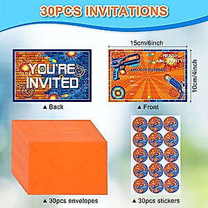 30 Pcs Dart War Party Invitations Happy Birthday Invitation for Boys Dart War Party Favors Boys Birthday Party Cards with Gun Stickers Dart Game Themed Birthday Party Supplies 6 x 4 Inches