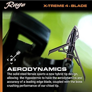 Rage Extreme 4 Blade Arrow Archery Broadhead, 100 Grain - 2 Pack