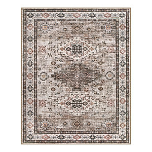 Lahome 8x10 Large Rugs for Living Room, Washable Soft Bedroom Rug 8x10 Under Bed, Ultra-Thin Living Room Rug Non Slip, Vintage Print Aesthetic Carpets for Dining Room Office (Beige, 8'x10')