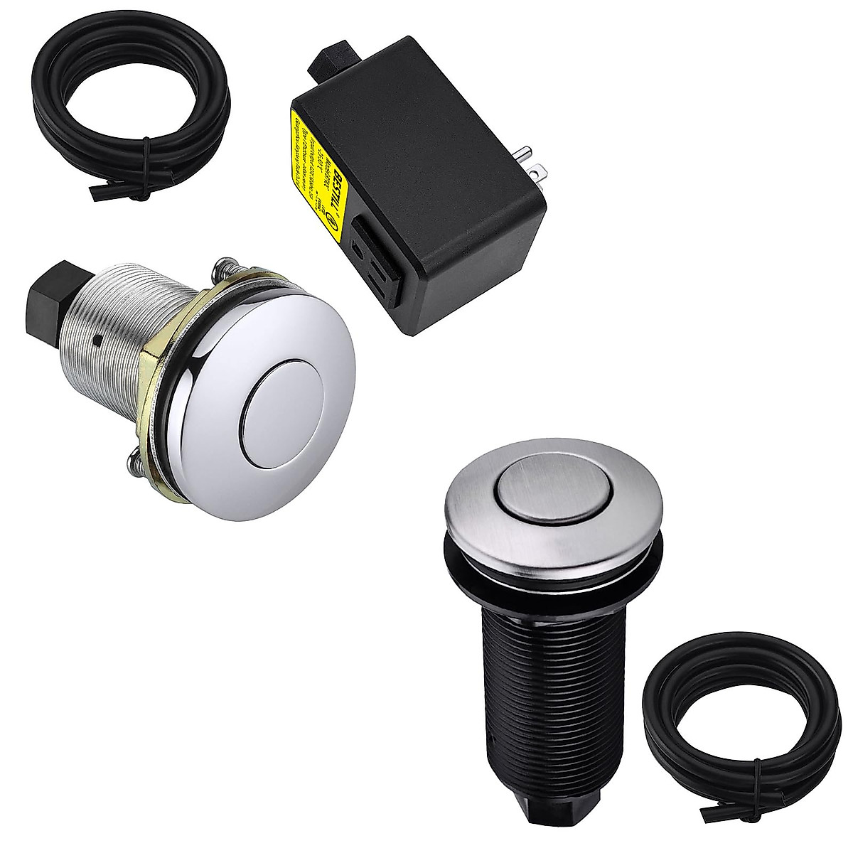 BESTILL Garbage Disposal Air Switch Kit, UL Listed, Sink Top Push Button with Brass Cover, Chrome, Brushed Nickel