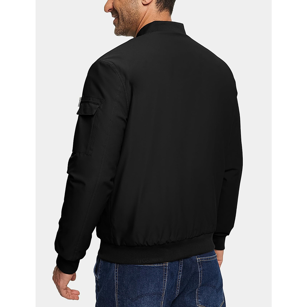 TBMPOY Men's Bomber Jacket Lightweight Winter Windbreaker Zip Up Padded Softshell Windproof Water-Resistant Casual Fall Coat Black L