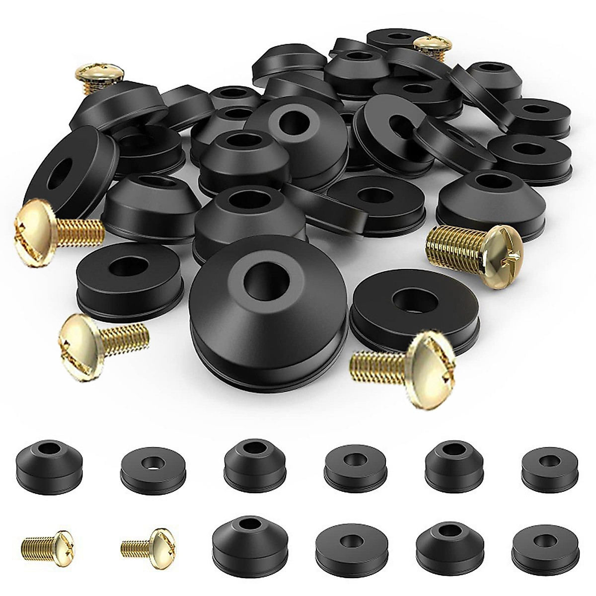 116 PCS Faucet Washer Assortment Kit Outdoor Faucet Repair Kit with Brass Screws Flat and Beveled Washers for Use with Assorted Quick-Opening Style Faucets Stem Worn Out Washer Replacements (116 PCS)